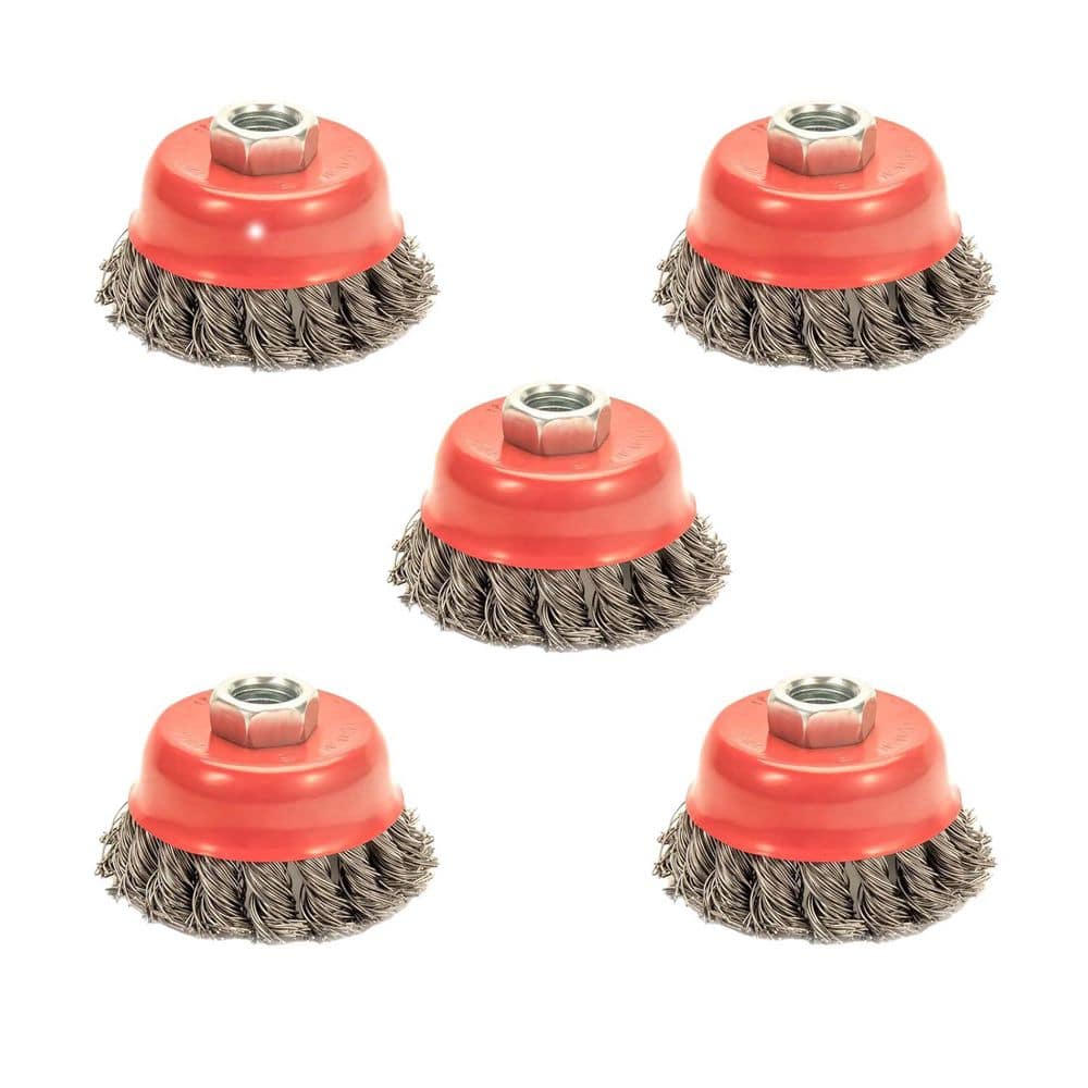 Knotted Wire Cup Brush for Angle Grinders 5 Pack Carbon Steel 5/8 Inch ...
