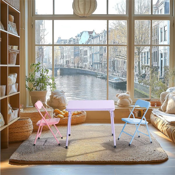 Homy Casa Page Color 3-Piece Folding Plastic Kids Square Table Top and ...