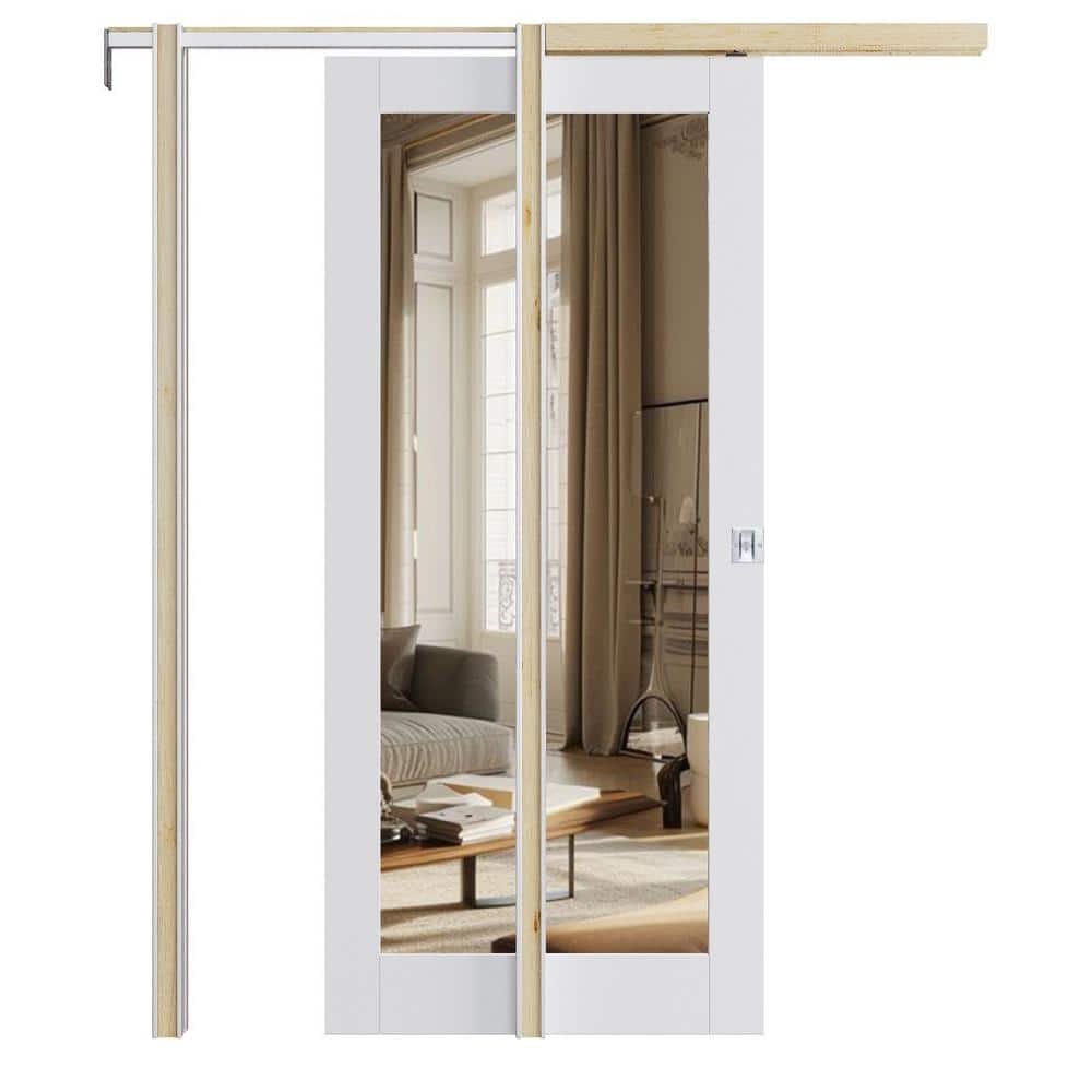 ARK DESIGN 36 in. x 80 in. 1-Lite Mirrored Glass White Primed Pocket ...