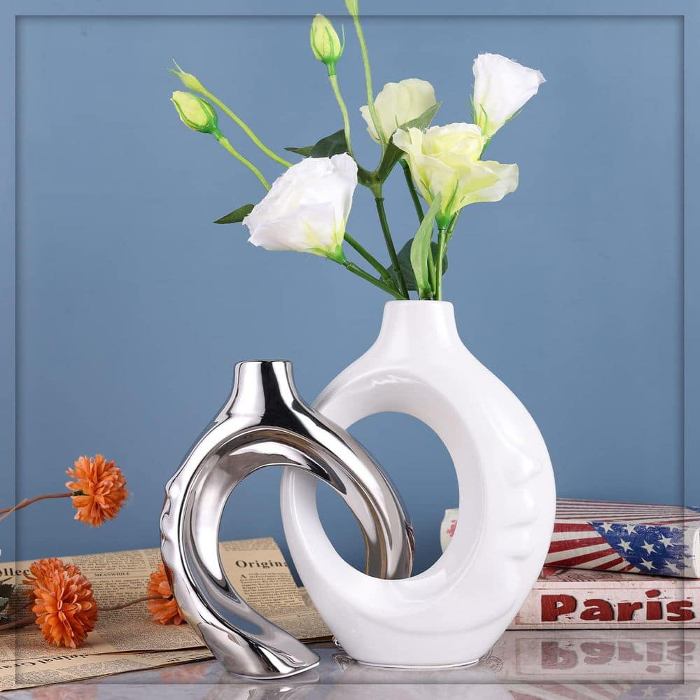 8.6 in Home Decor Ceramic Vase, Round Vase with Holes Set of 2, Multi ...