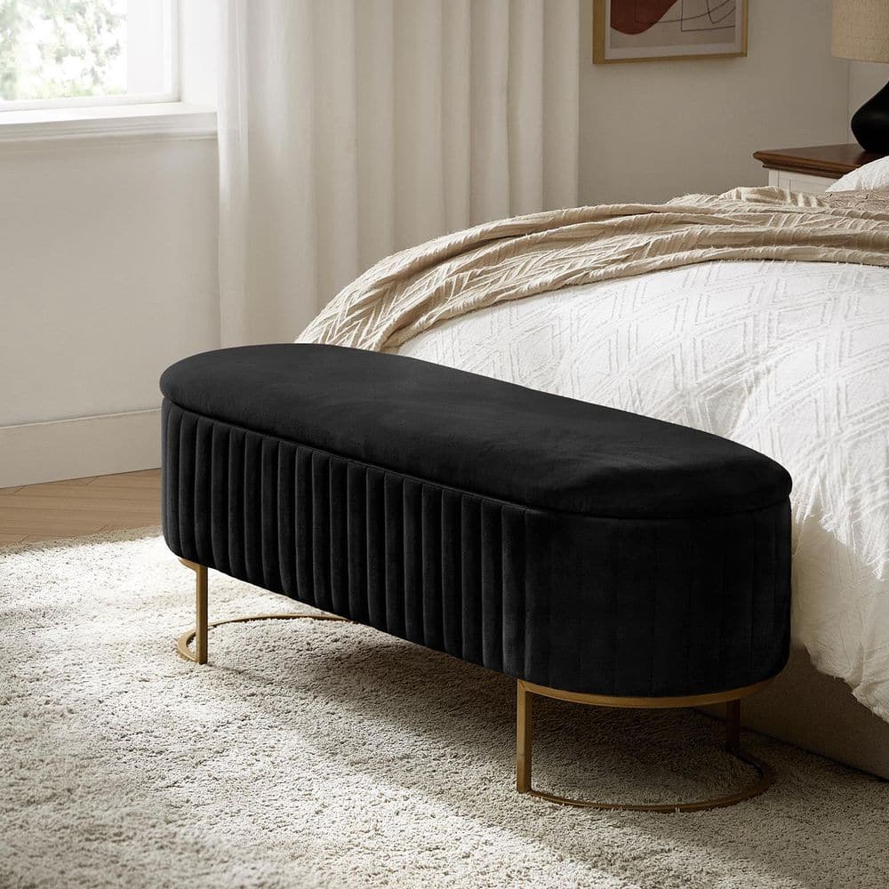 JAYDEN CREATION Drotar Black Modern Storage Bench with Metal Base 50.5 ...