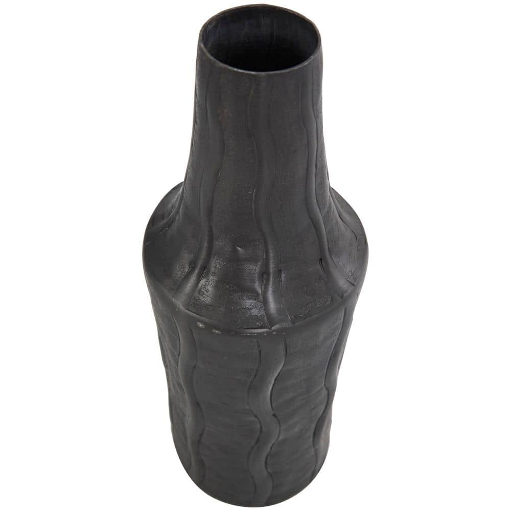 Litton Lane 14 in. Black Snakeskin Inspired Metal Decorative Vase with ...