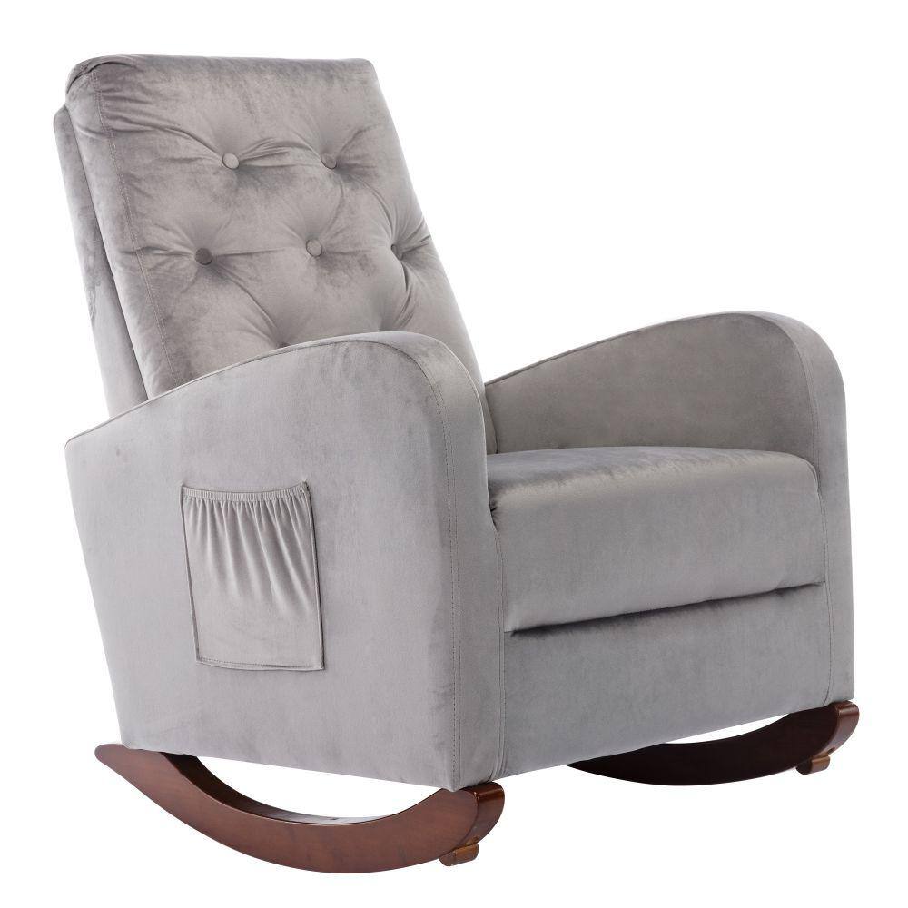 Kahomvis Grey Velvet Tufted Fabric Modern High Back Rocking Arm Chair ...