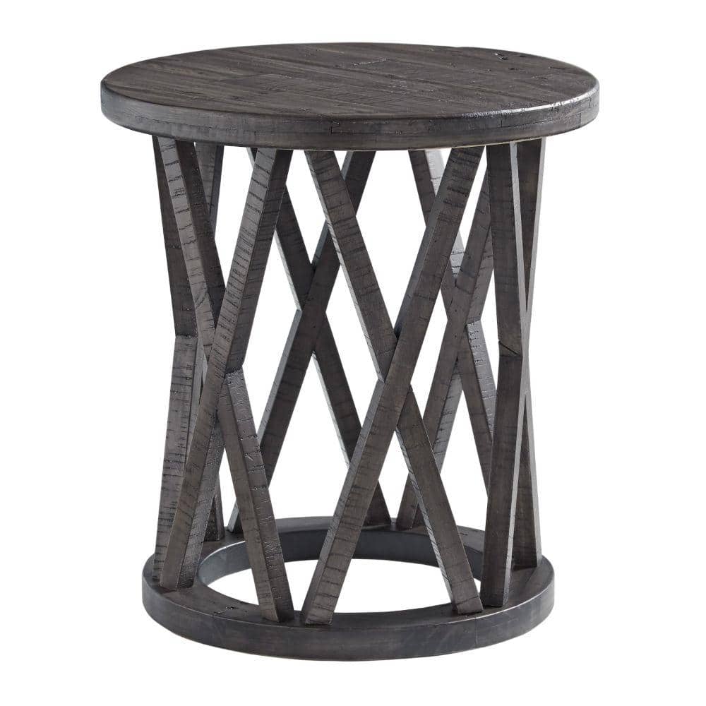 Benjara 22 in. Gray Round Wood End Table with Wooden Frame BM210837 ...