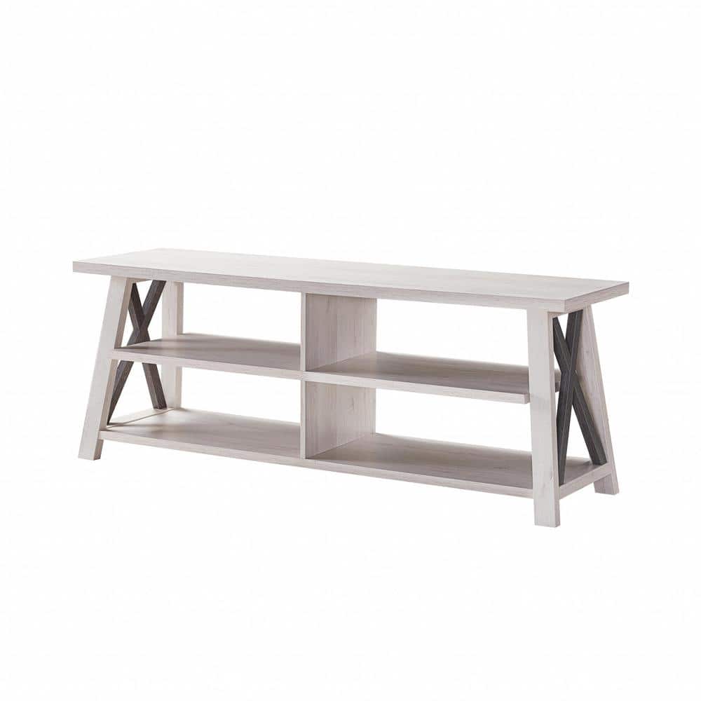 HomeRoots White Oak and Distressed Grey TV Stand Fits TV's up to 60 in ...