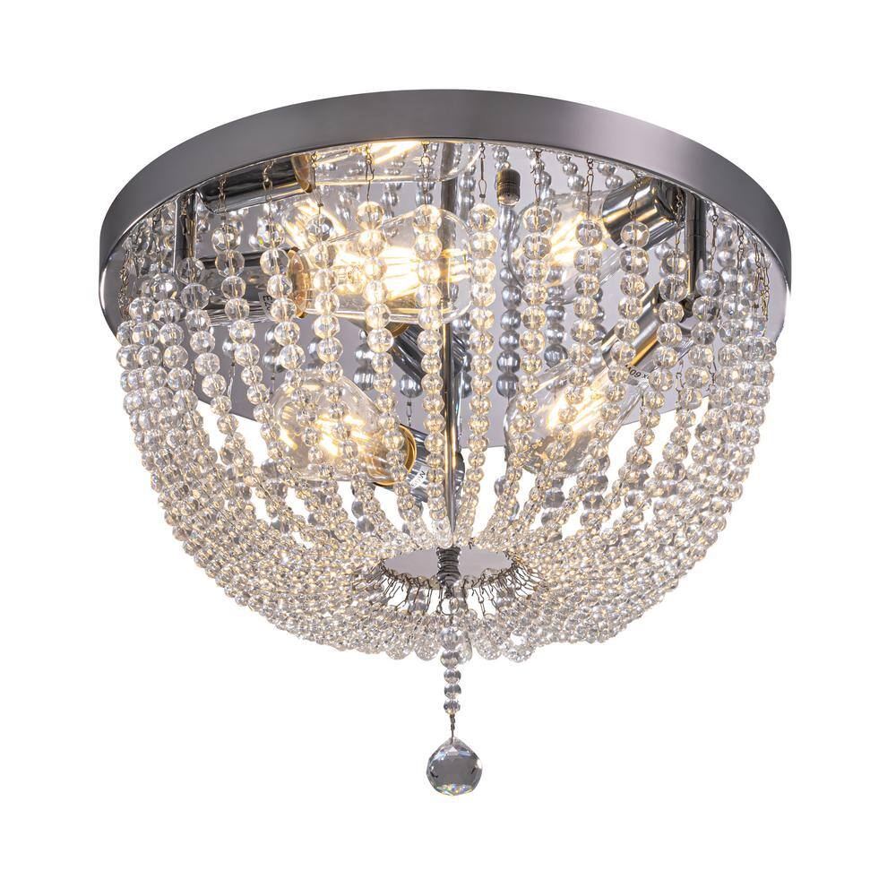 Pacific Core 15.7 in. 3-Light Silver Modern Boho Flush Mount with Clear ...