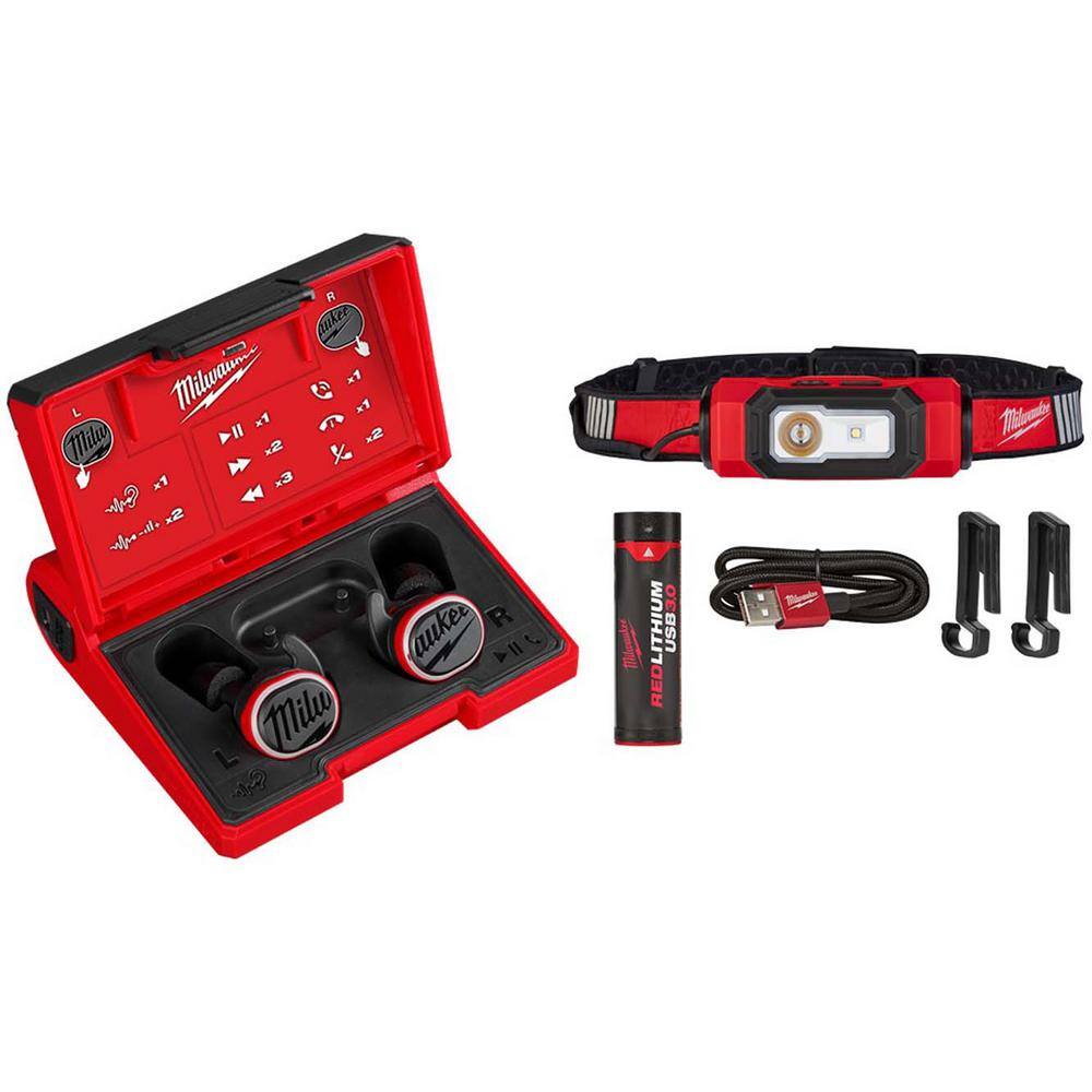Milwaukee REDLITHIUM USB Red Wireless Bluetooth Noise Cancelling Earbud ...