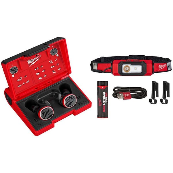 Milwaukee REDLITHIUM USB Red Wireless Bluetooth Noise Cancelling Earbud ...