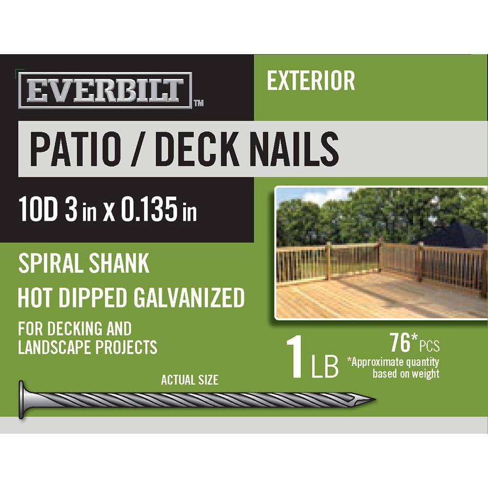 Everbilt 10D 3 in. Patio/Deck Nails Hot Dipped Galvanized 1 lb ...