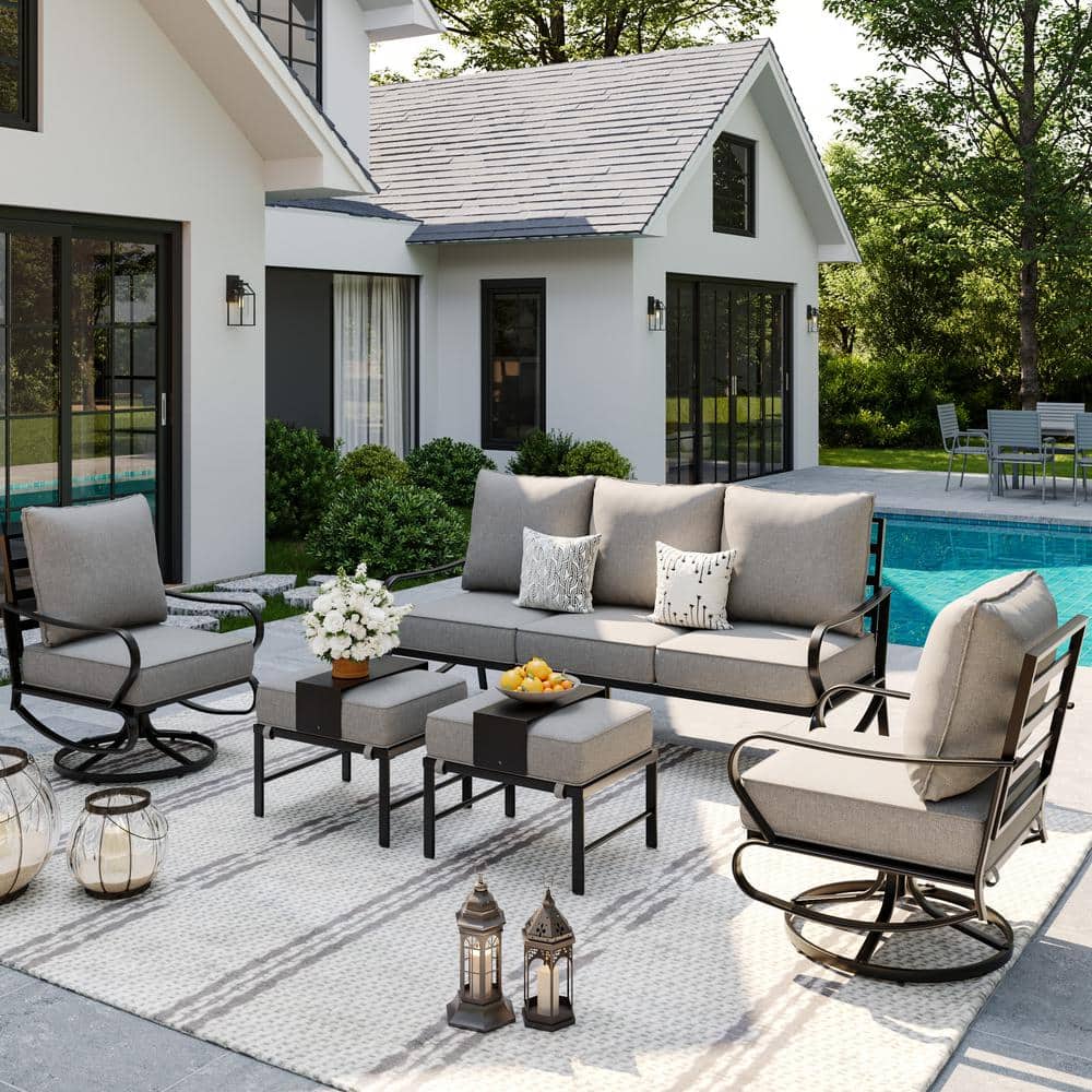 Poteban Gray 5-Person Iron Metal Material Patio Conversation Set With ...