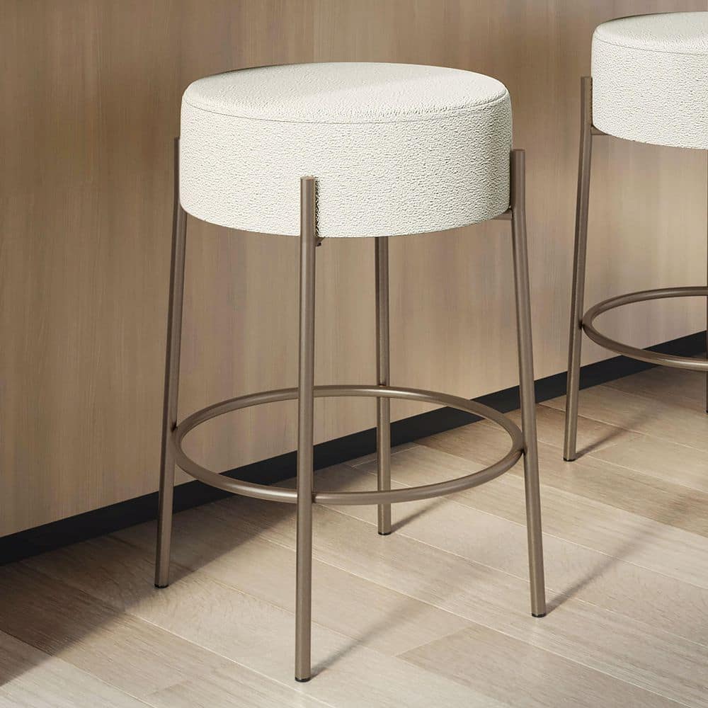 Amisco Clovis 26.75 in. Cream Boucle Polyester / Bronze Metal Counter ...