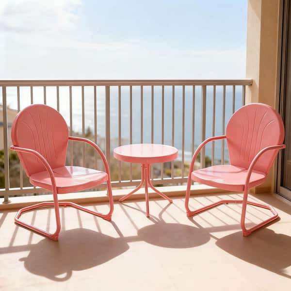 Eongdn Pink 3-Piece Metal Bistro Set-Vintage Outdoor Patio Table and 2 ...