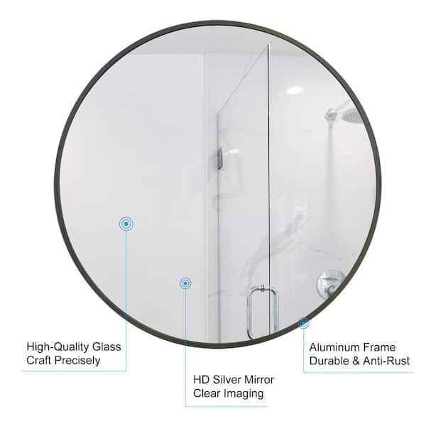 EPOWP 28 in. W x 28 in. H Small Round Metal Framed Wall Bathroom Vanity ...