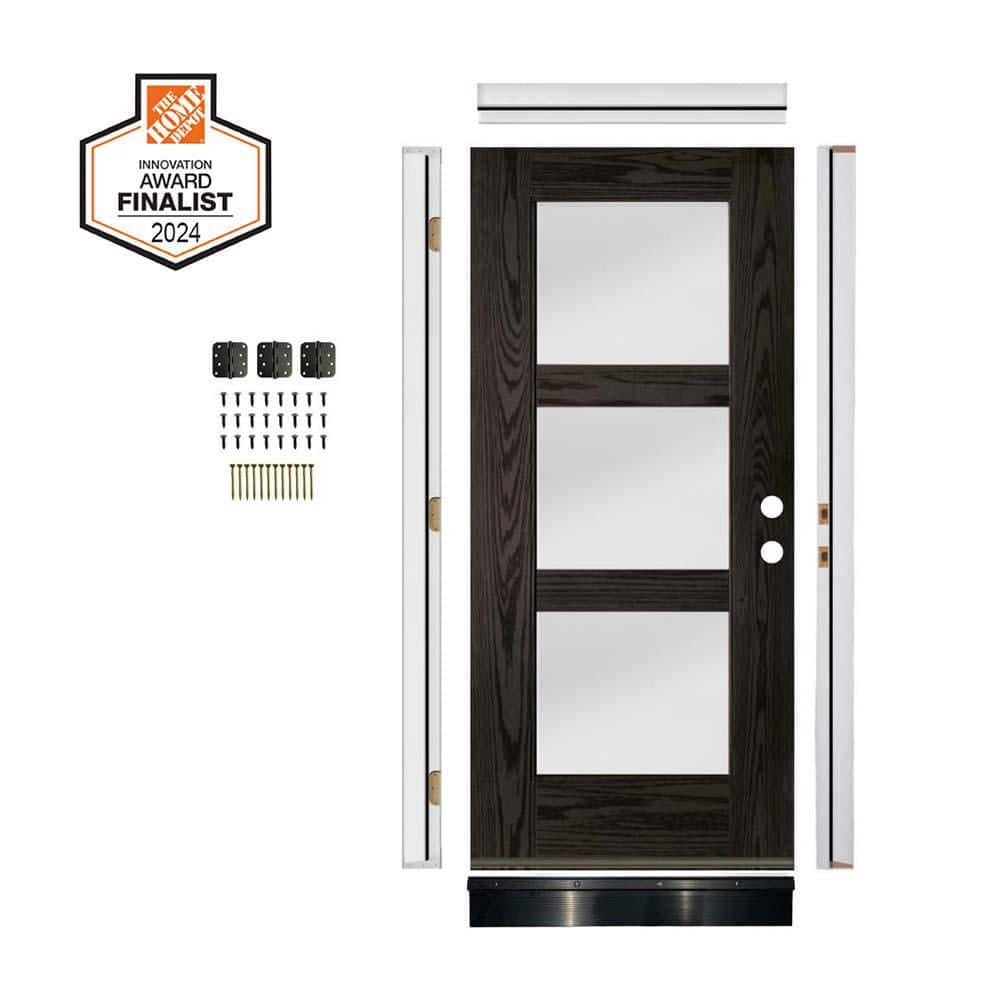 Krosswood Doors DIY Modern 36 x 79 in. 3-Lite LH Inswing Frosted Glass ...