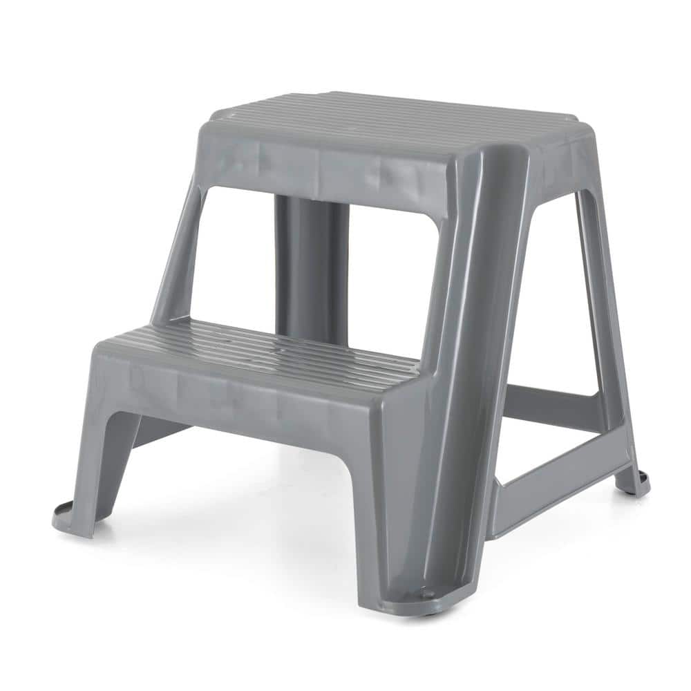 GRACIOUS LIVING 18.75 in. Sturdy Non Slip Plastic 2-Level Step Stool ...