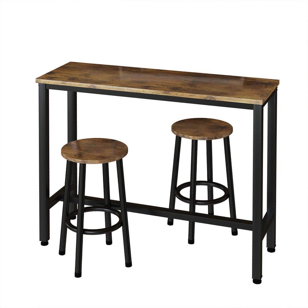 mieres Dora 47 in. 3-Piece Rectangle Wood Top Rustic Brown Bar Table ...