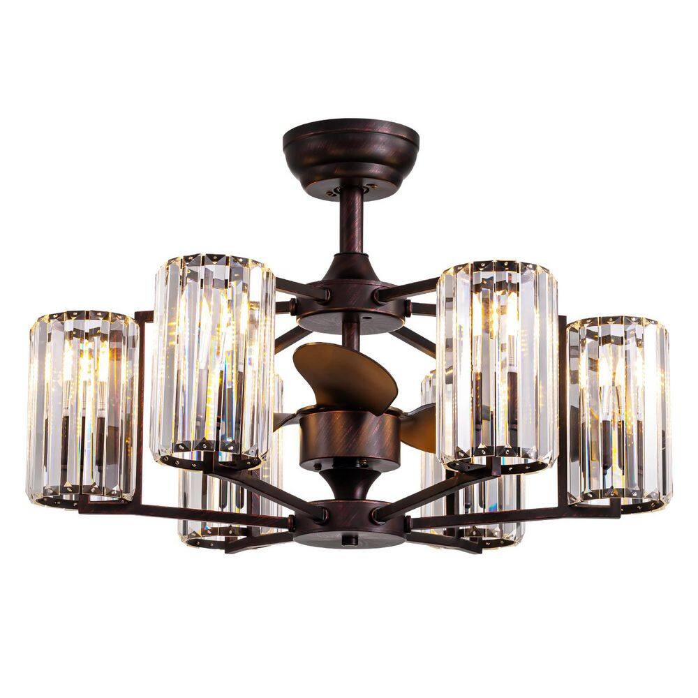 Pacific Core 26.8 in 6-Light Crystal Column Oiled Red Bronze Fan Light ...