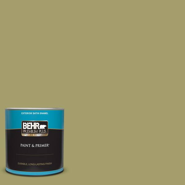 BEHR PREMIUM PLUS 1 qt. #S340-5 Farm Fresh Satin Enamel Exterior Paint ...
