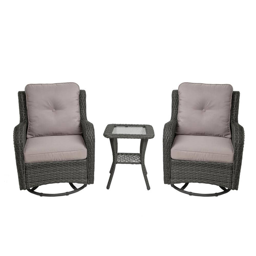 Uixe 2-Piece Patio Swivel Wicker Outdoor Rocking Chairs with Light Gray ...