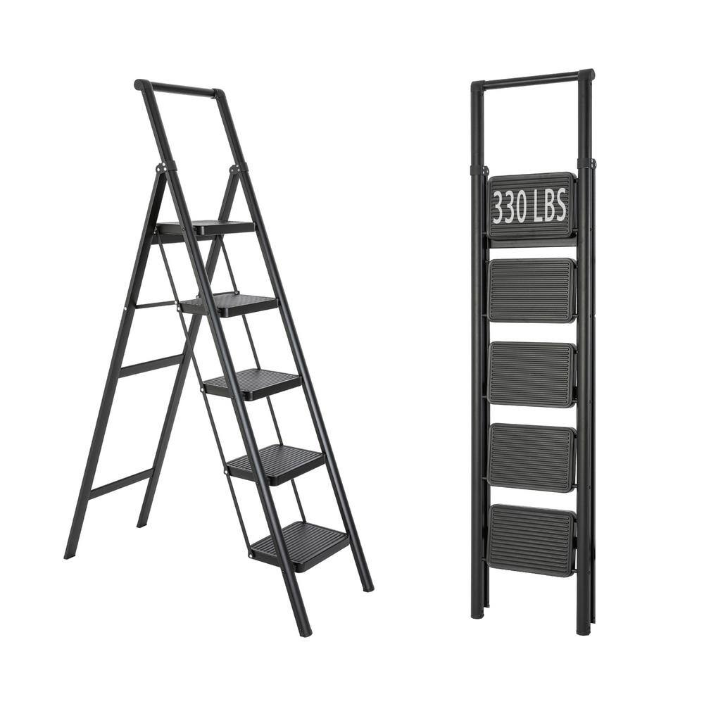 Tatayosi 5-Step Steel Folding Step Stool Ladder 330 lbs. Load Capacity ...