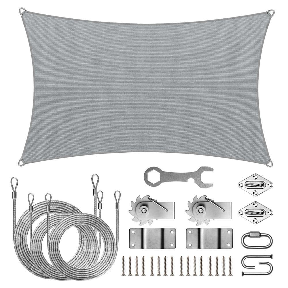 ROYAL SHADE Pro Ring 18 ft. x 22 ft. Rectangle Sun Shade Sail with Hardware TAWAL-Grey RPW ...
