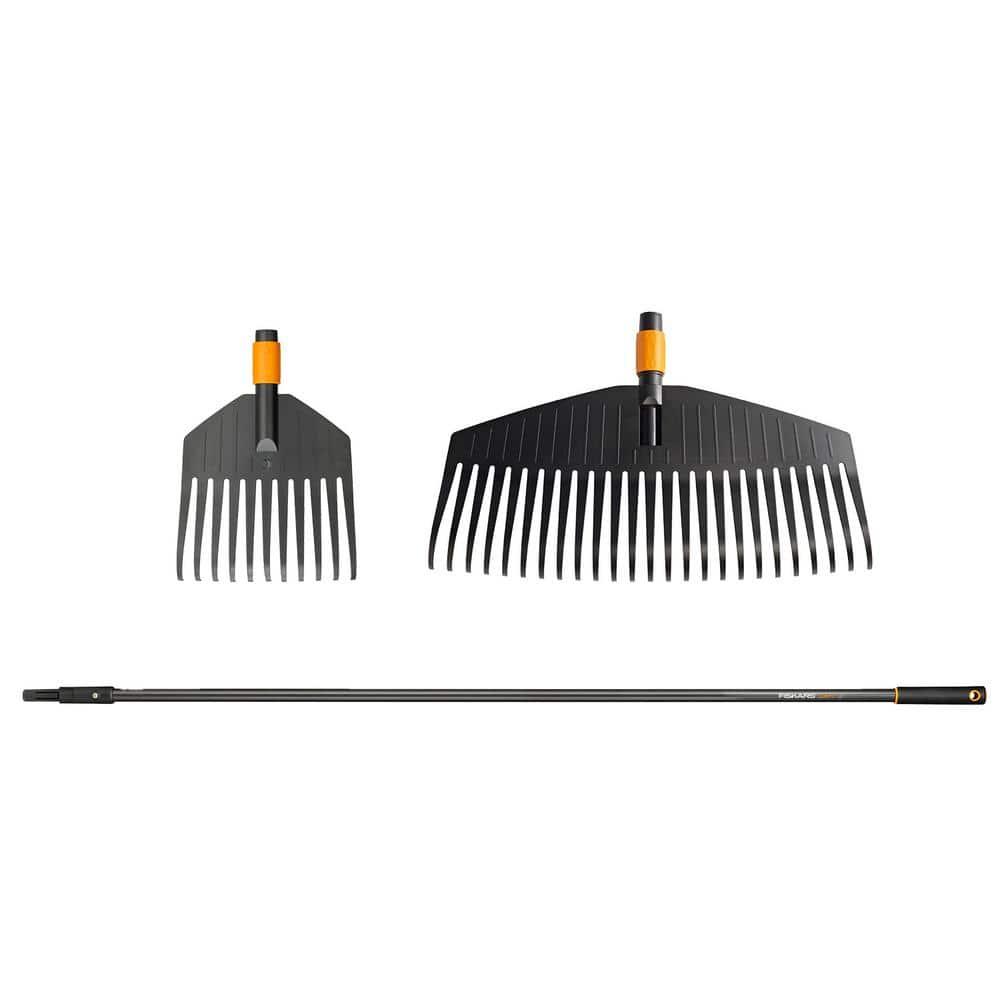 Fiskars 3-Piece Quikfit Leaf and Shrub Rake Attachments Garden Tool Set ...