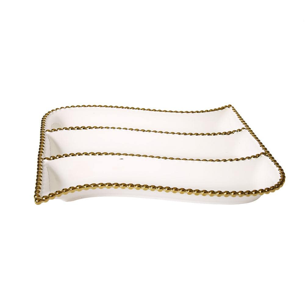 C T Classic Touch White Porcelain Cracker Dish with Gold Beaded Design ...