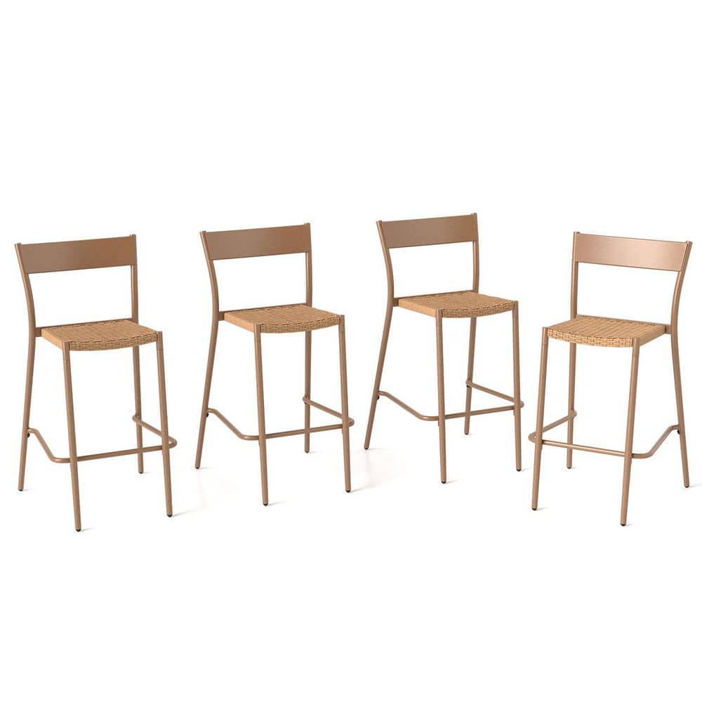 ANGELES HOME Metal Patio Outdoor Bar Stool with Rattan Seat and Metal ...