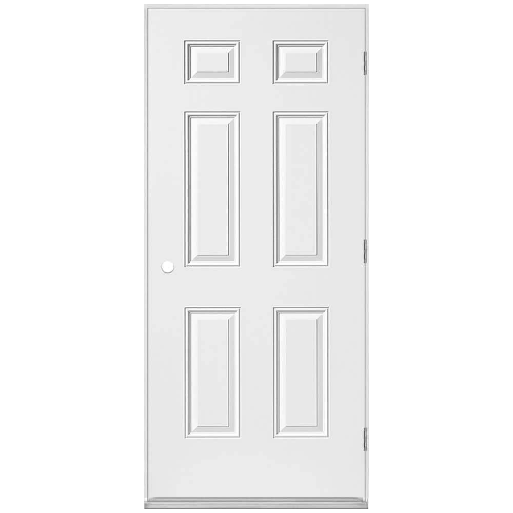 Masonite 36 in. x 80 in. Left Hand/Outswing Utility 6-Panel Primed ...