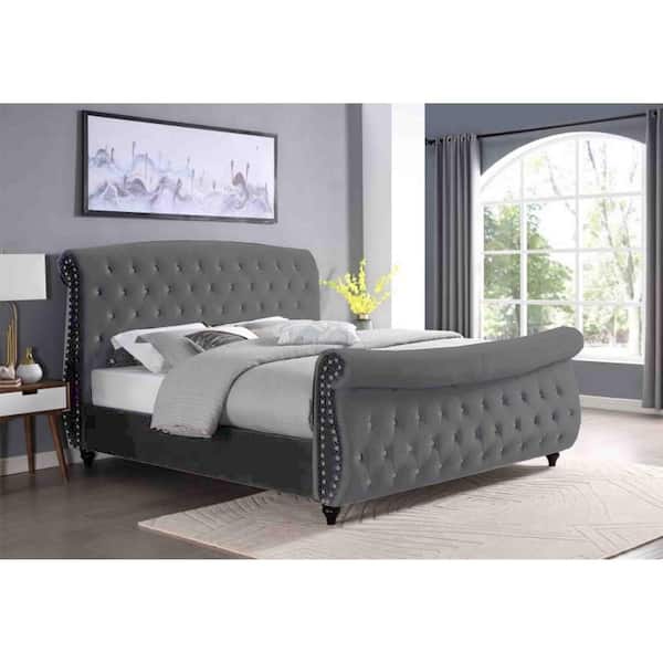 Best Master Furniture Jennifer Tufted Fabric King Platform Bed in Gray