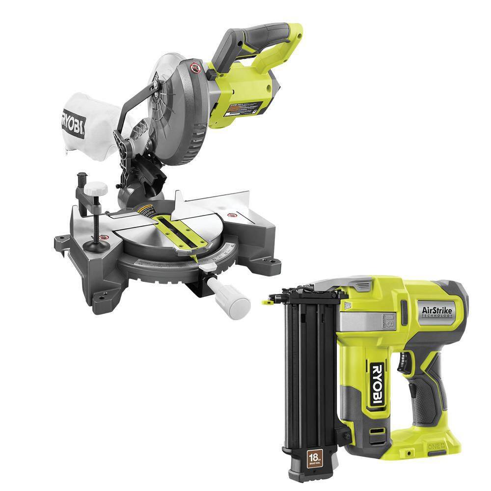 RYOBI ONE+ 18V Cordless 2-Tool Combo Kit with 7-1/4 in. Compound Miter ...