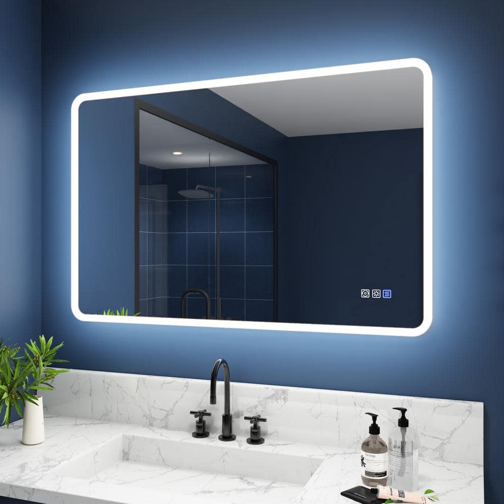 Wynnt 55 in. W x 36 in. H Rectangular Framed Wall LED Bathroom Vanity ...