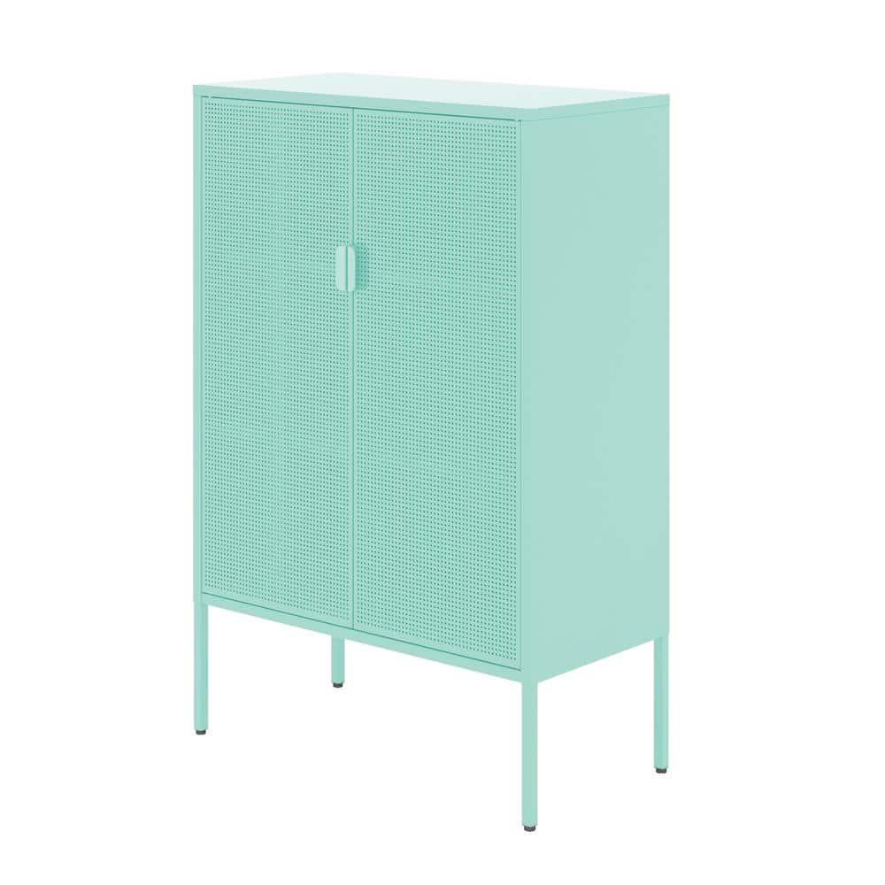 FUNKOL 31.5 in. W in Mint Green Metal 2-Door Ventilated Locker Storage Cabinet with 2-Adjustable ...