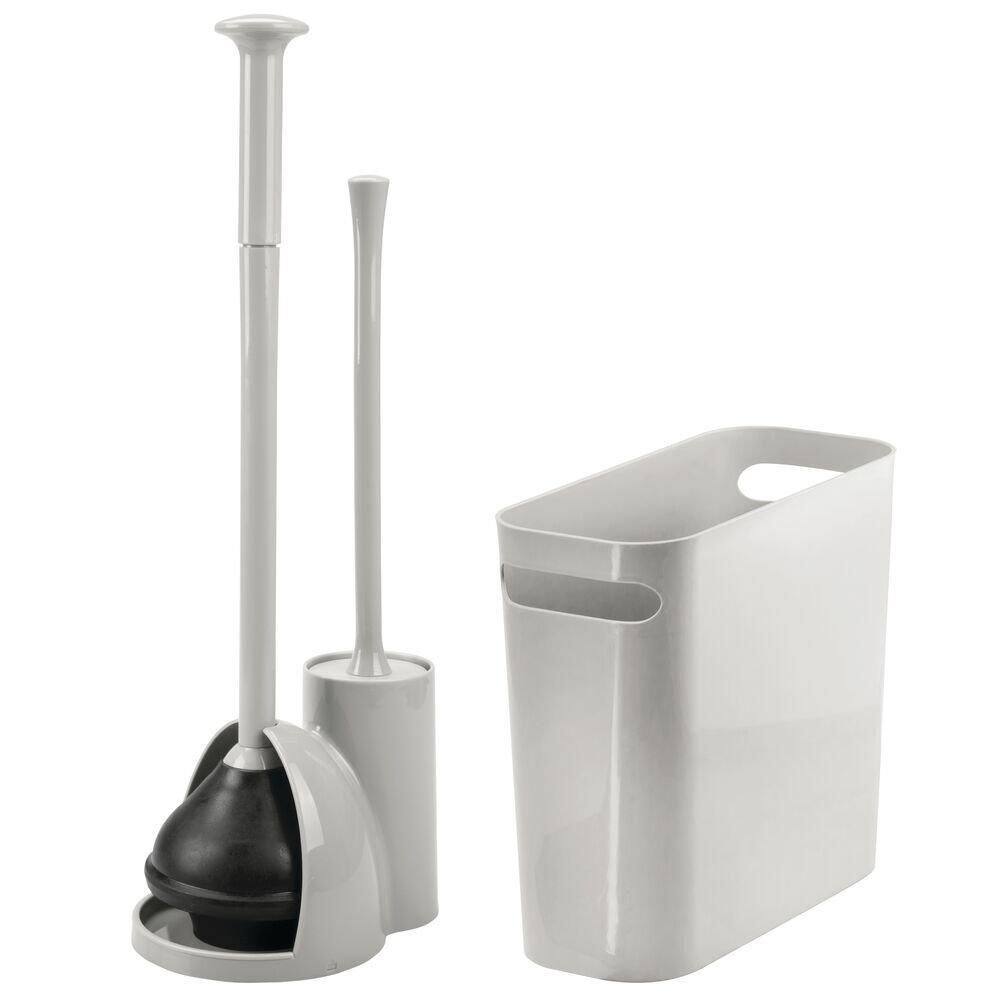 Compact Freestanding 2-in-1 Plastic Toilet BowlBrush/Plunger/Trash ...
