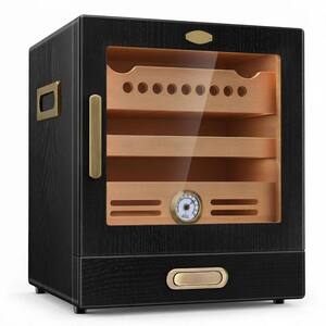 8.7 in. W x 4.9 in. H Black Cedar Wood Cigar Humidor with Glass Top ...