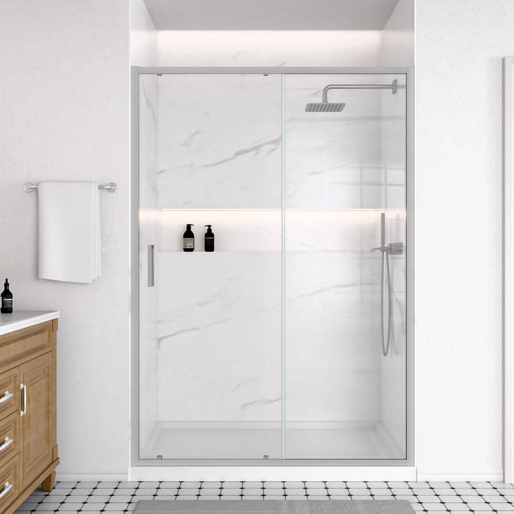 SHAAMA 46 to 48 in. W x 74 in. H Single Sliding Framed Shower Door in ...