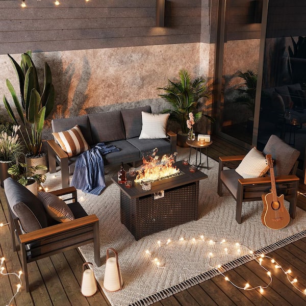 Sizzim 4-Piece Aluminum Outdoor Patio Conversation Set w/ wood armrest ...