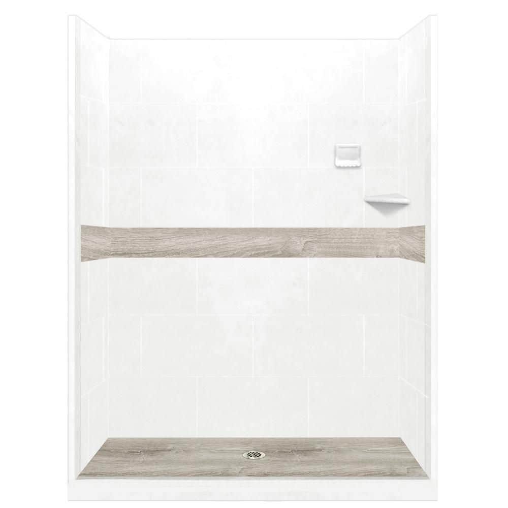 American Bath Factory Sterling Oak Pan and Walls 42 in. x 60 in. x 80 ...