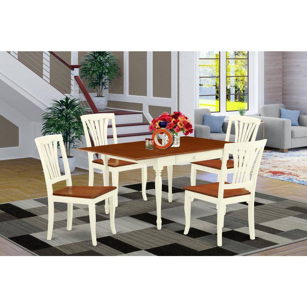 East West Furniture 5-Piece Buttermilk and Cherry Solid Wood Top-Dining ...