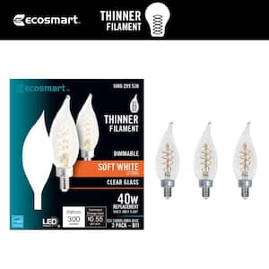 EcoSmart 40-Watt Equivalent B11 Dimmable E12 Candelabra Fine Bendy Filament LED Vintage Edison ...