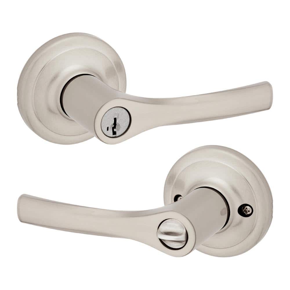 Kwikset Henley Satin Nickel Keyed Entry Door Handle Featuring SmartKey ...