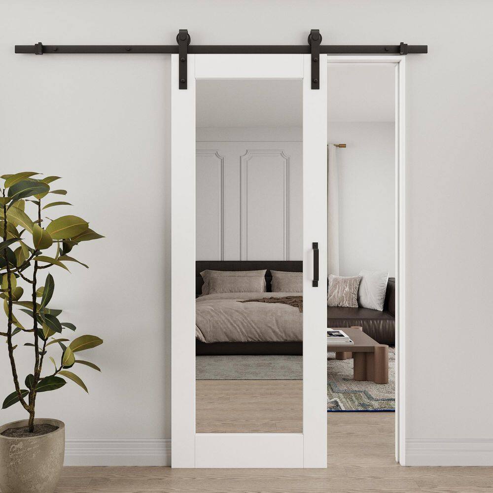 ARK DESIGN 30 in. x 84 in. Paneled White Mirrored Glass Primed MDF ...