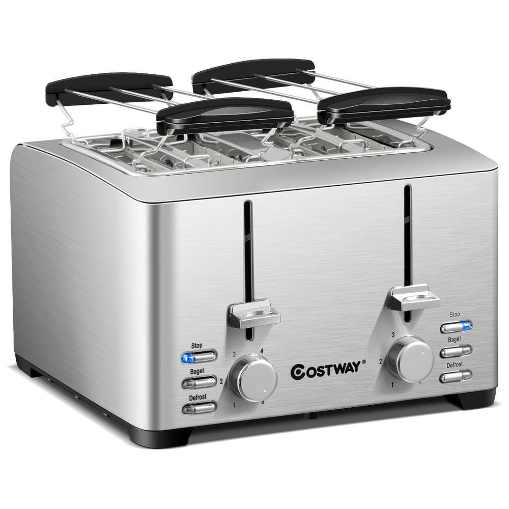 Costway 4-Slice Stainless Steel Extra-Wide Slot Toaster with Warming ...