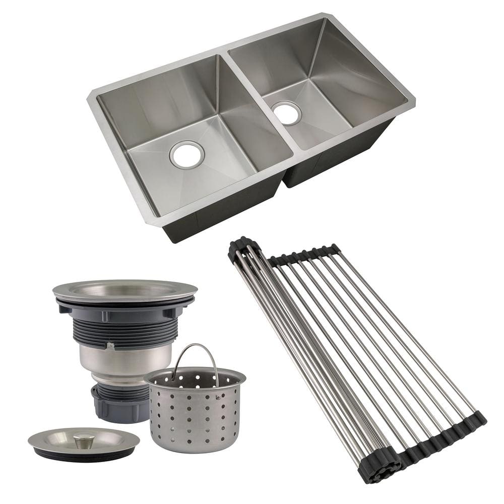 Design House Double Bowl Kitchen Sink Combo in Stainless Steel, 32-Inch ...
