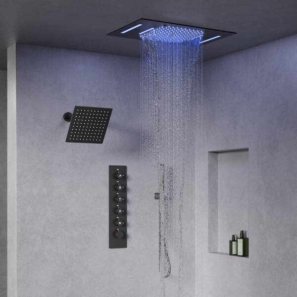 GRANDJOY Aurora LED Bluetooth 5-Spray Ceiling Mount 23 in. and 15 in ...