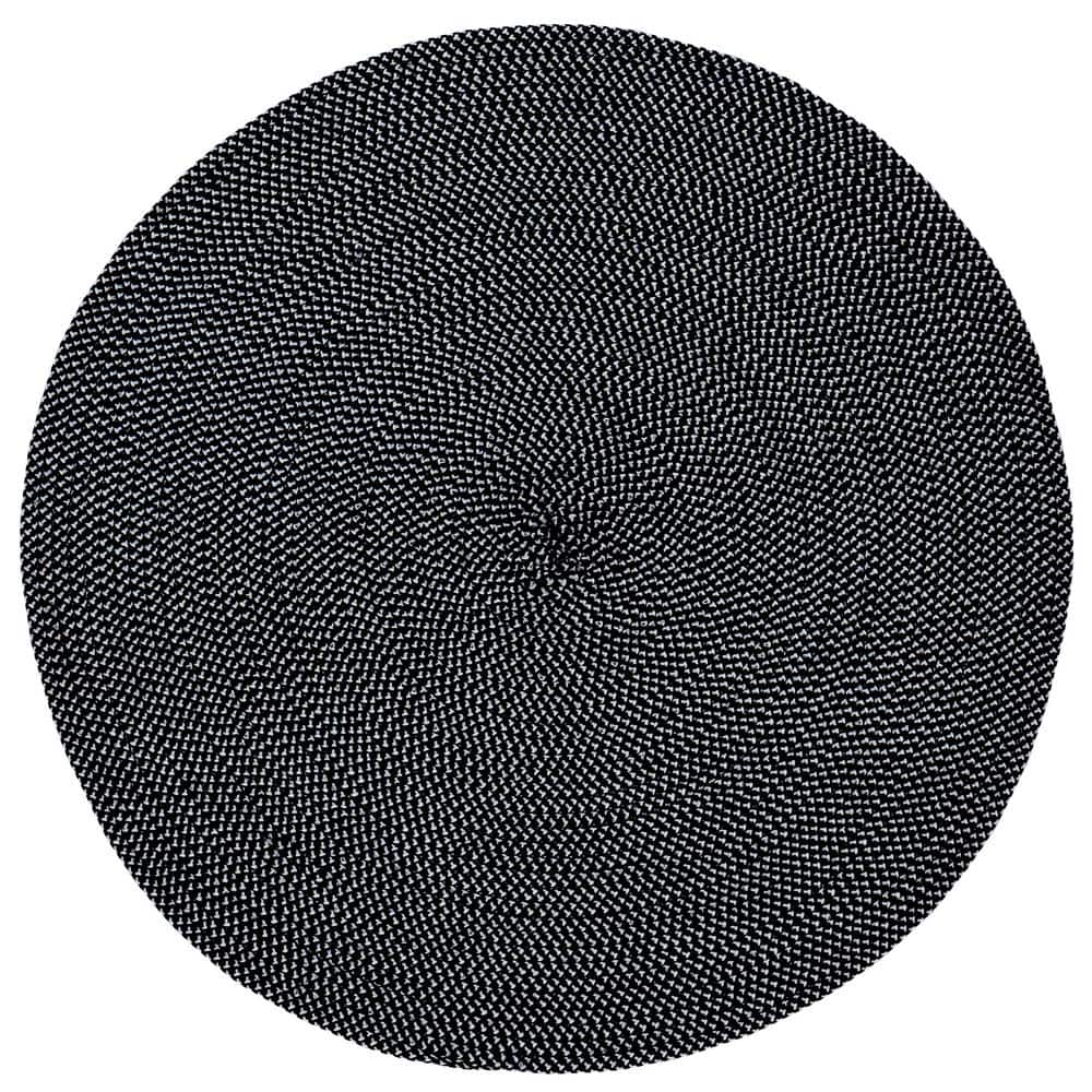 SAFAVIEH Braided Black White Doormat 3 ft. x 3 ft. Abstract Round Area ...