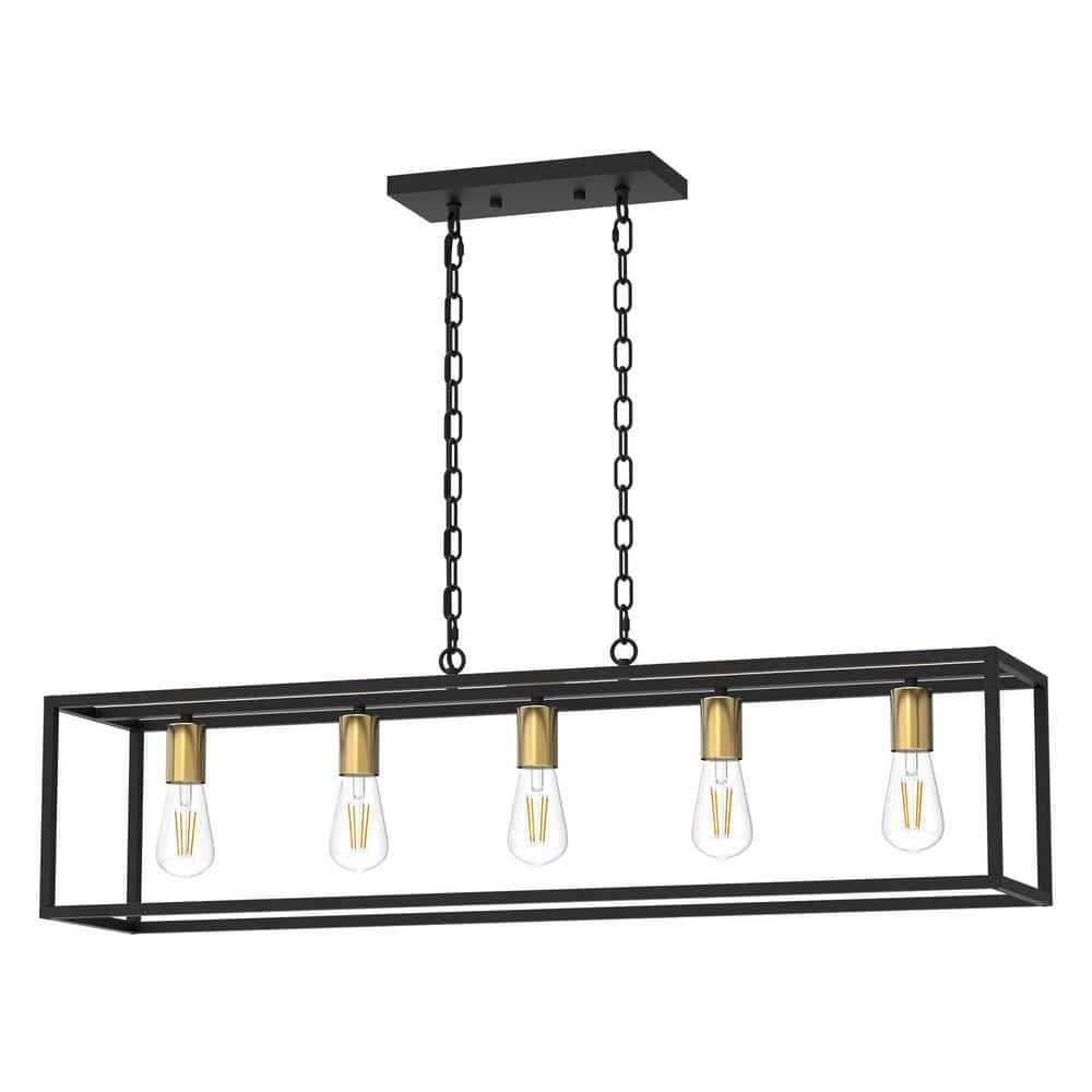 Emeritpro Industrial 5-Light Matte Black and Brass Rectangular Island ...