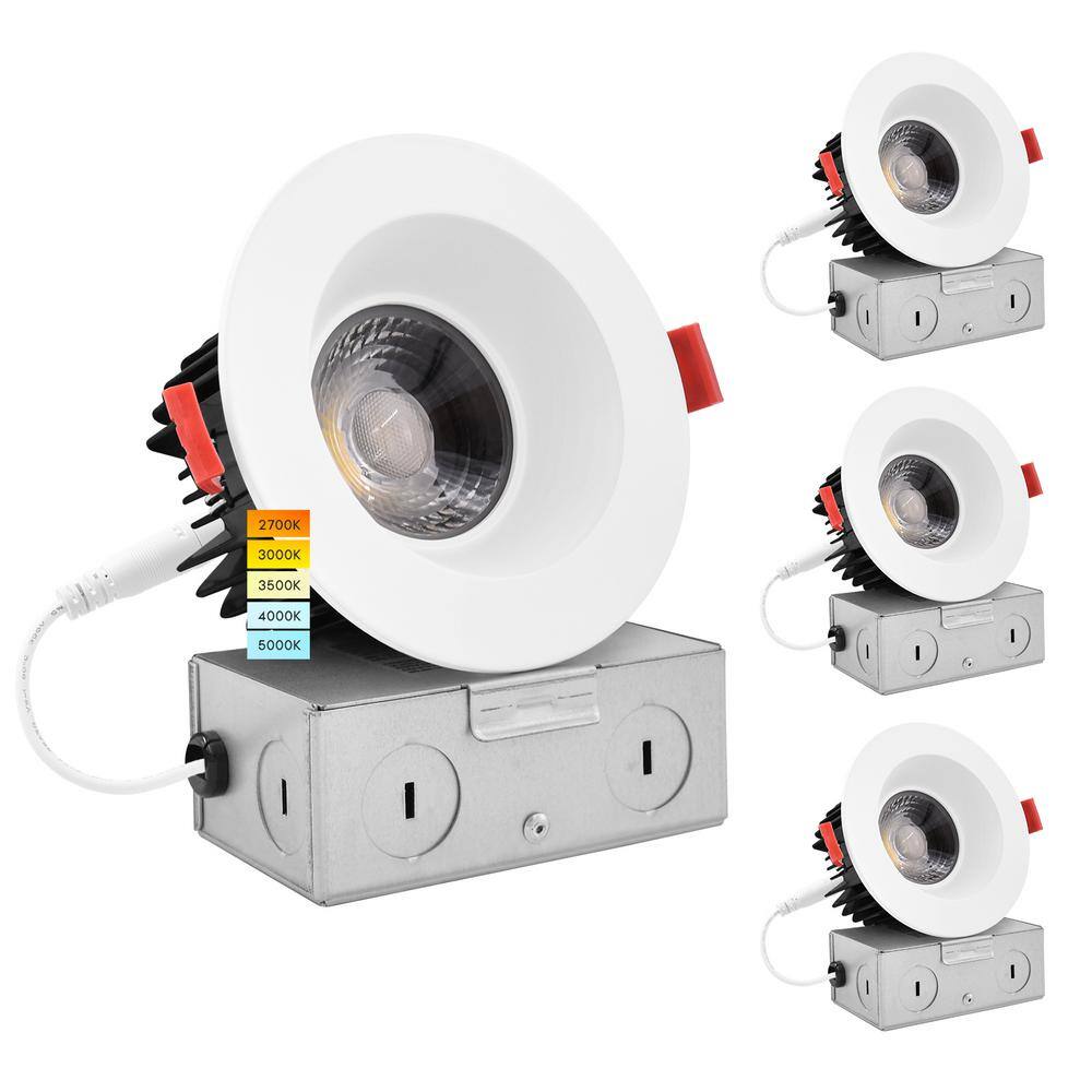 LUXRITE 4" LED Recessed Light J-Box 15W 5 Color Selectable 1100 Lumens ...