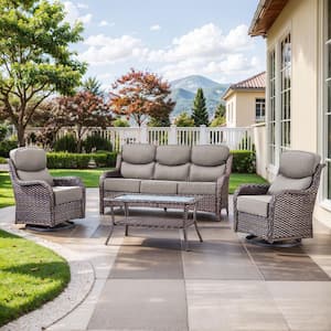 Bellefurn NovaSwivel Gray 6-Piece Patio Conversation Set Outdoor Sectional Sofa With 6 in. Thick ...