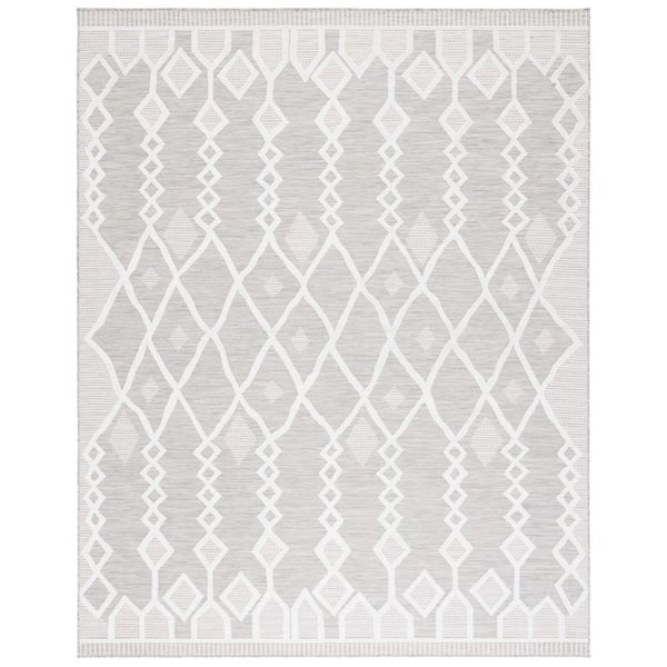 SAFAVIEH Cabana Gray/Ivory 9 ft. x 12 ft. High-Low Aztec Area Rug ...